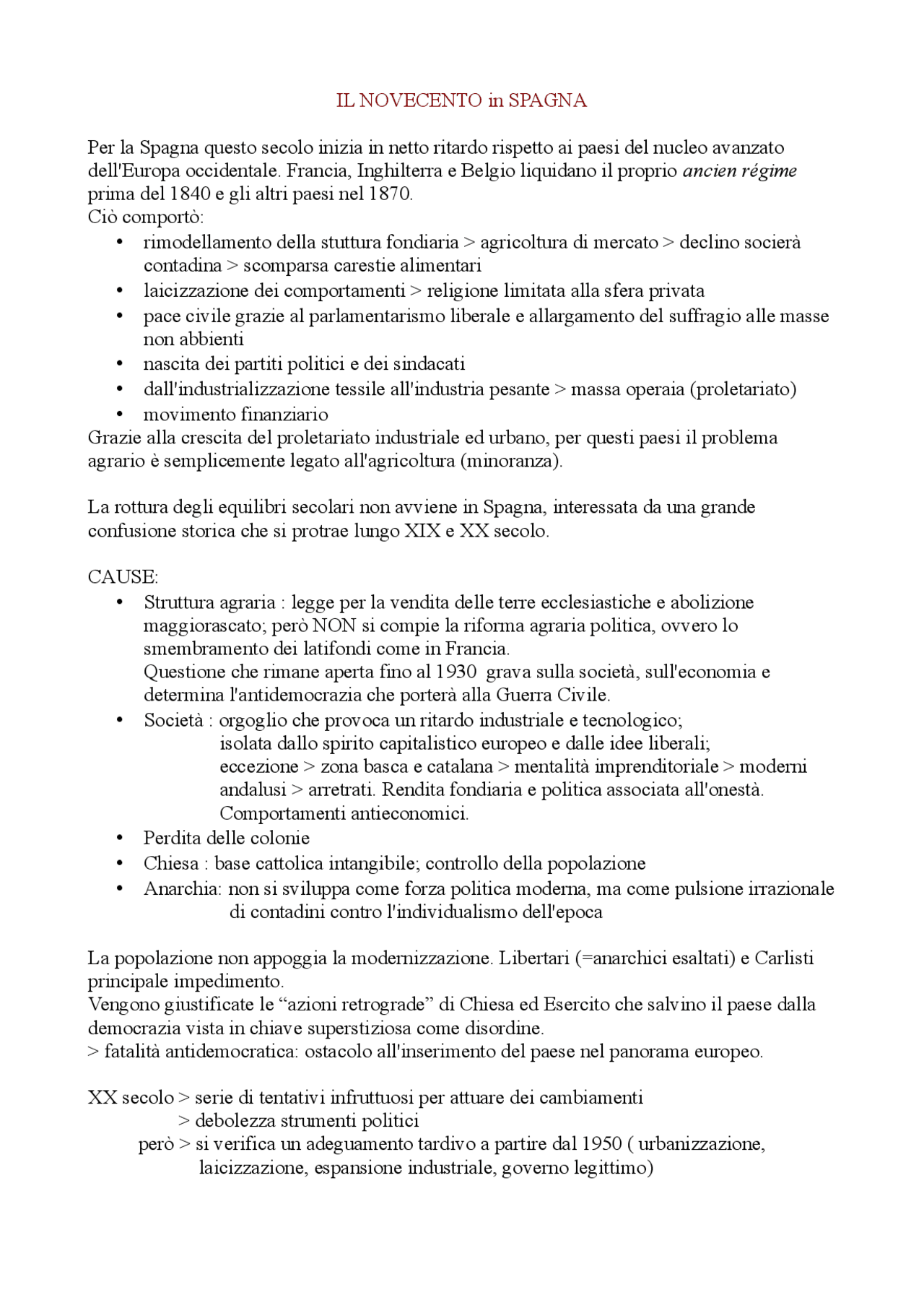 Riassunto Il Novecento In Spagna Docsity