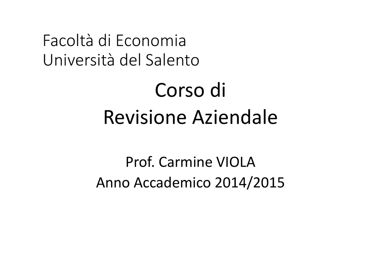 Corso Revisione Aziendale Docsity
