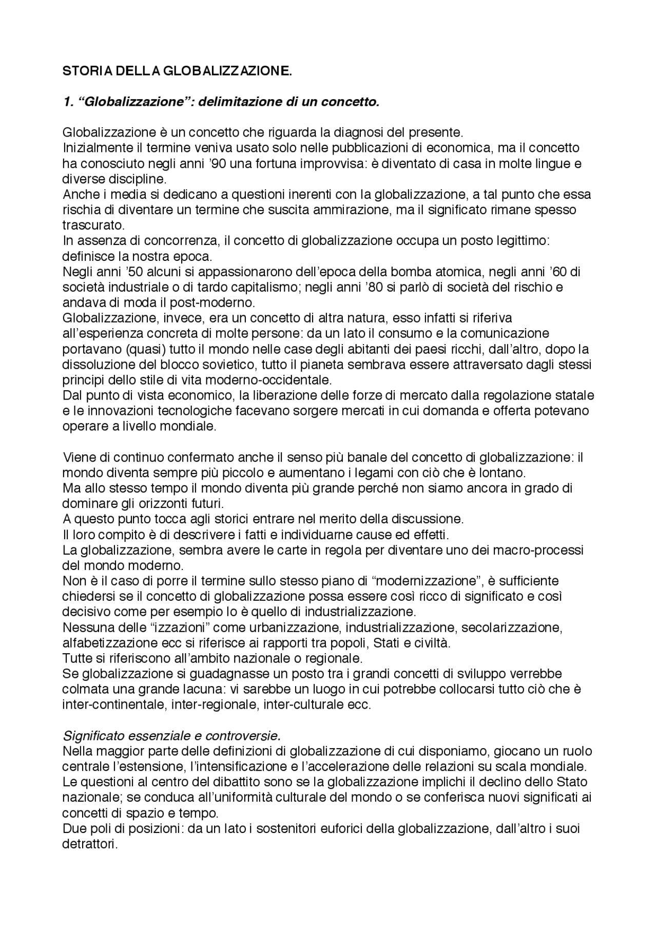 Storia Della Globalizzazione Riassunto Docsity