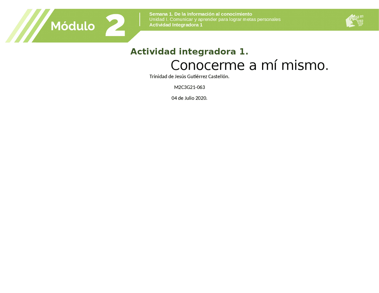 Modulo 2 semana 1 actividad 1 - Docsity