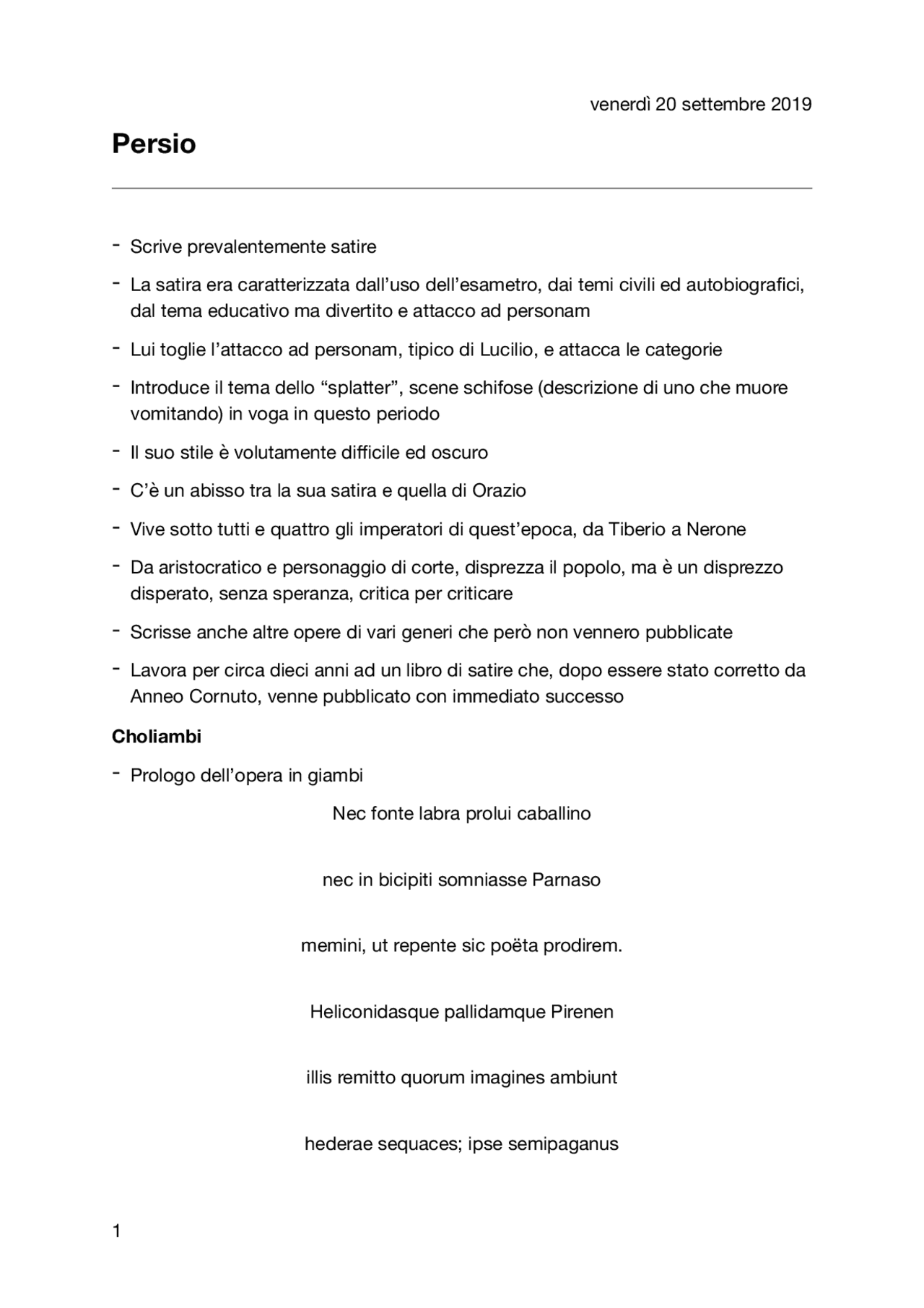 Vita e opere di Persio - Docsity