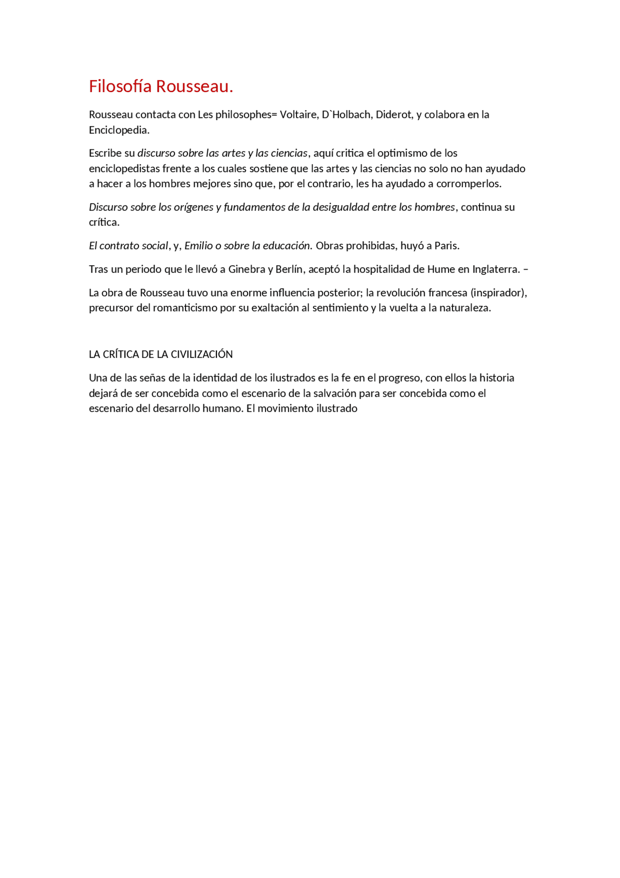 Apuntes Rousseau Historia De Filosofía 2bachillerato Docsity
