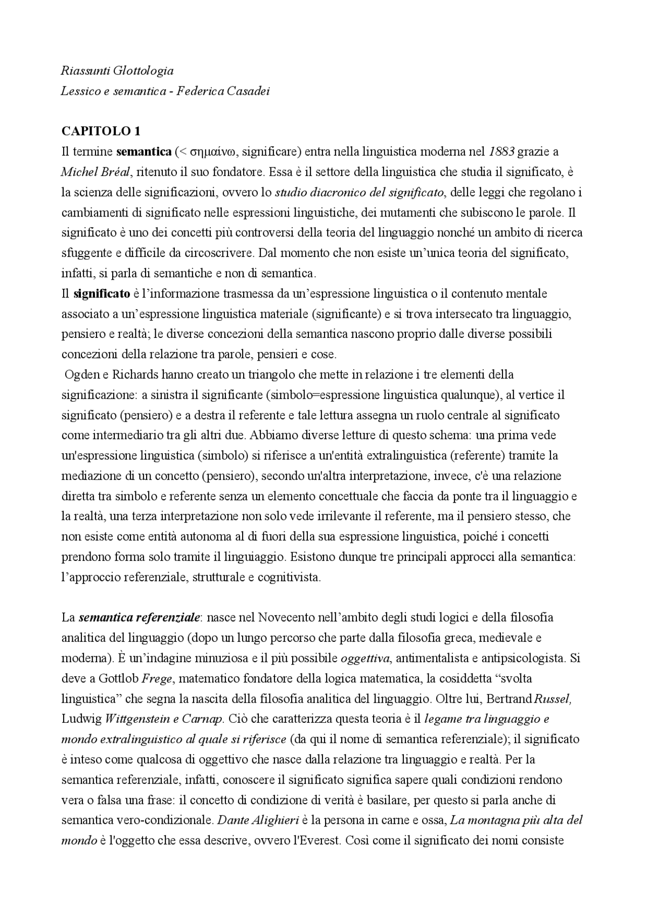 Lessico E Semantica Casadei Riassunti Docsity