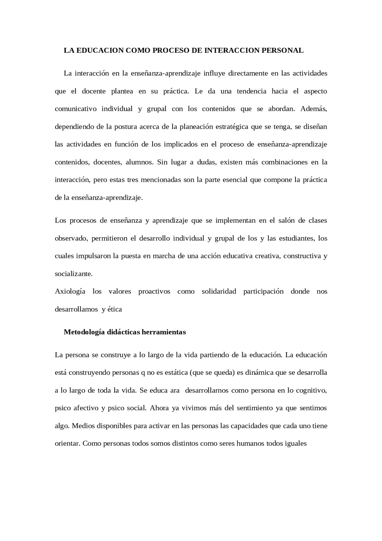 LA EDUCACION COMO PROCESO DE INTERACCION PERSONAL - Docsity