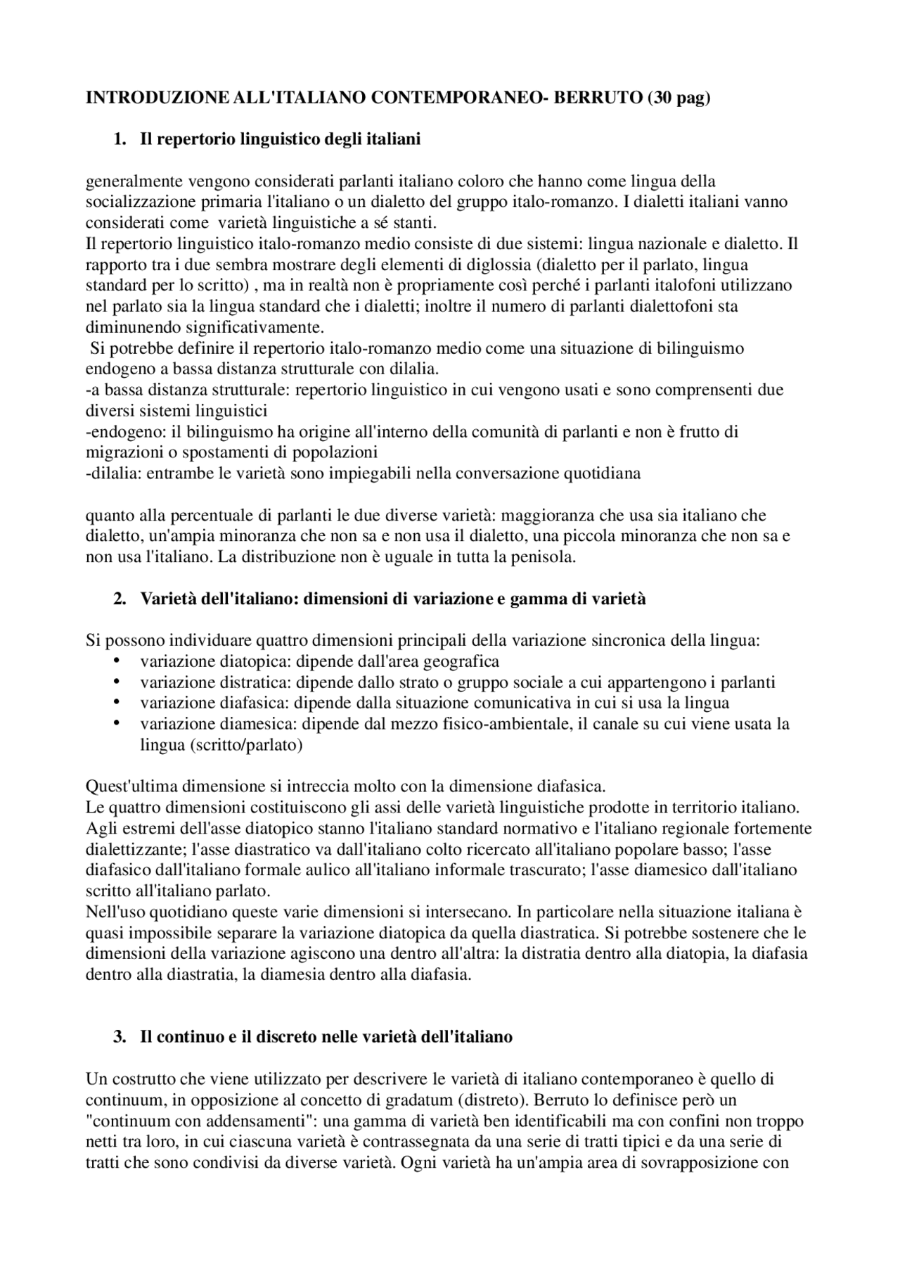 Riassunto Linguistica Berruto Docsity