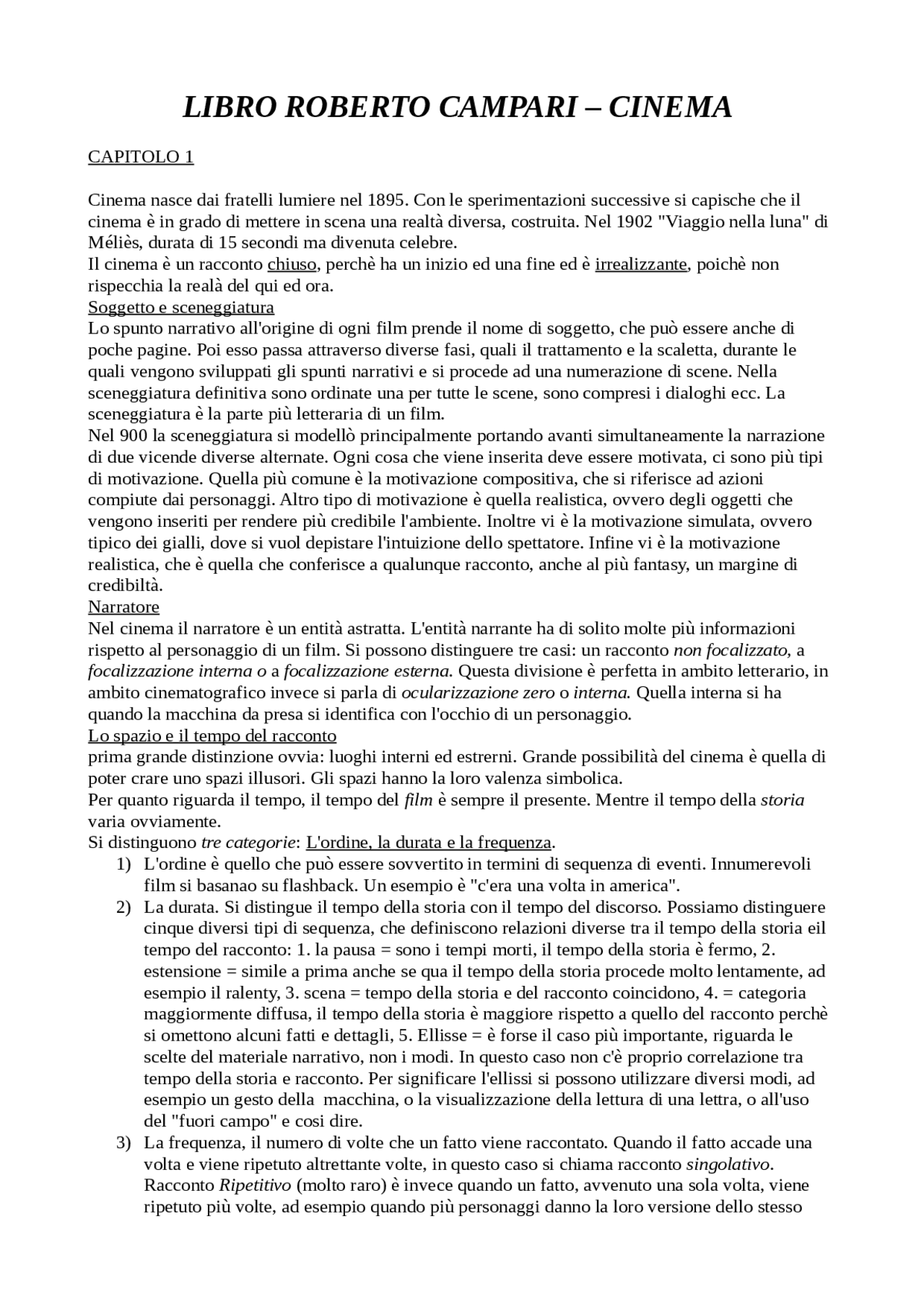 Cinema - generi tecniche e autori - Roberto Campari - Docsity