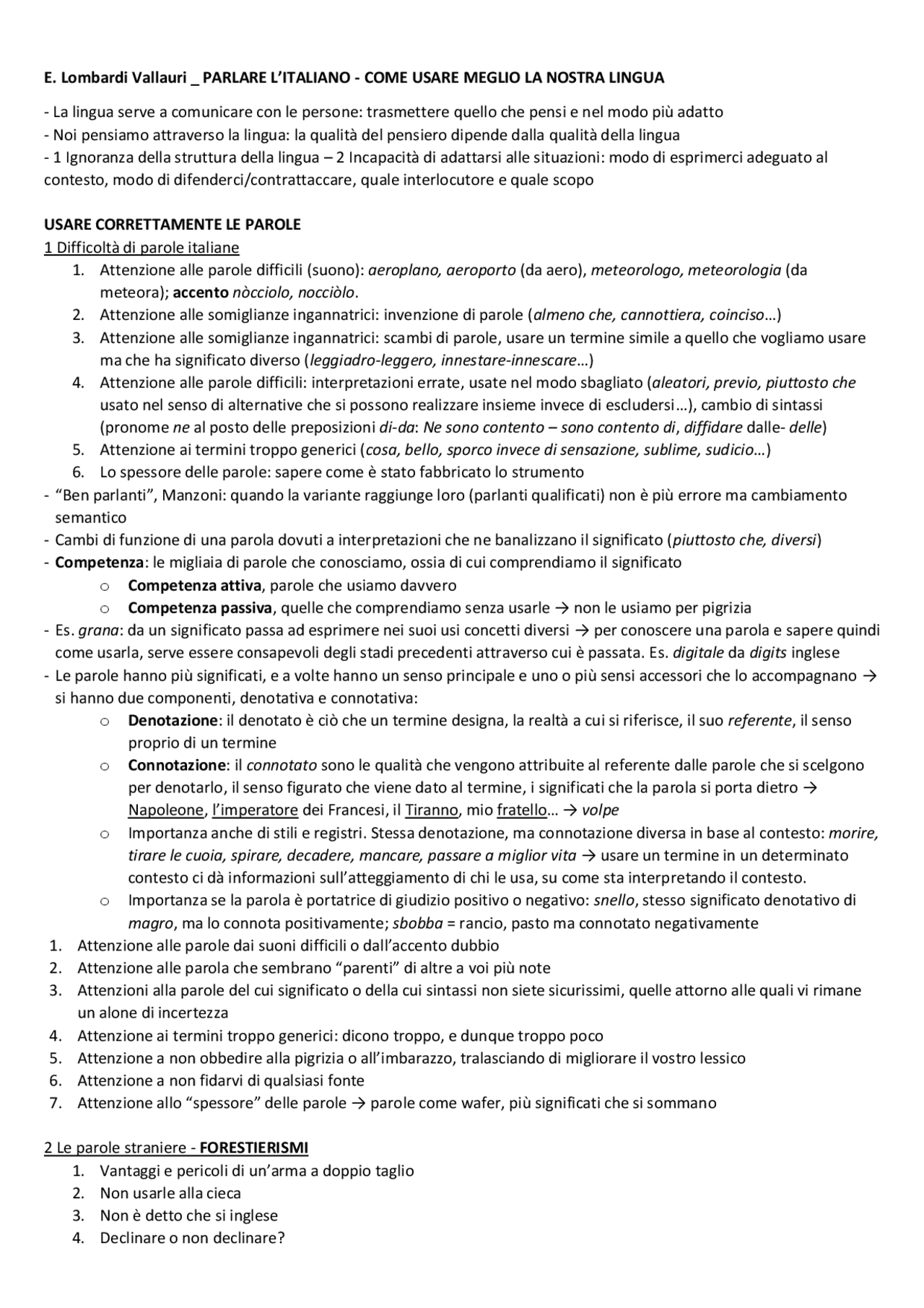 E Lombardi Vallauri Parlare Litaliano Docsity