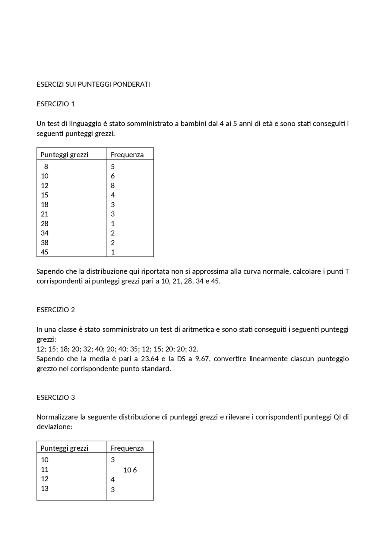 ESERCIZI E SOLUZIONI PSICOMETRIA UNIPG | Esercizi di Psicometria | Docsity