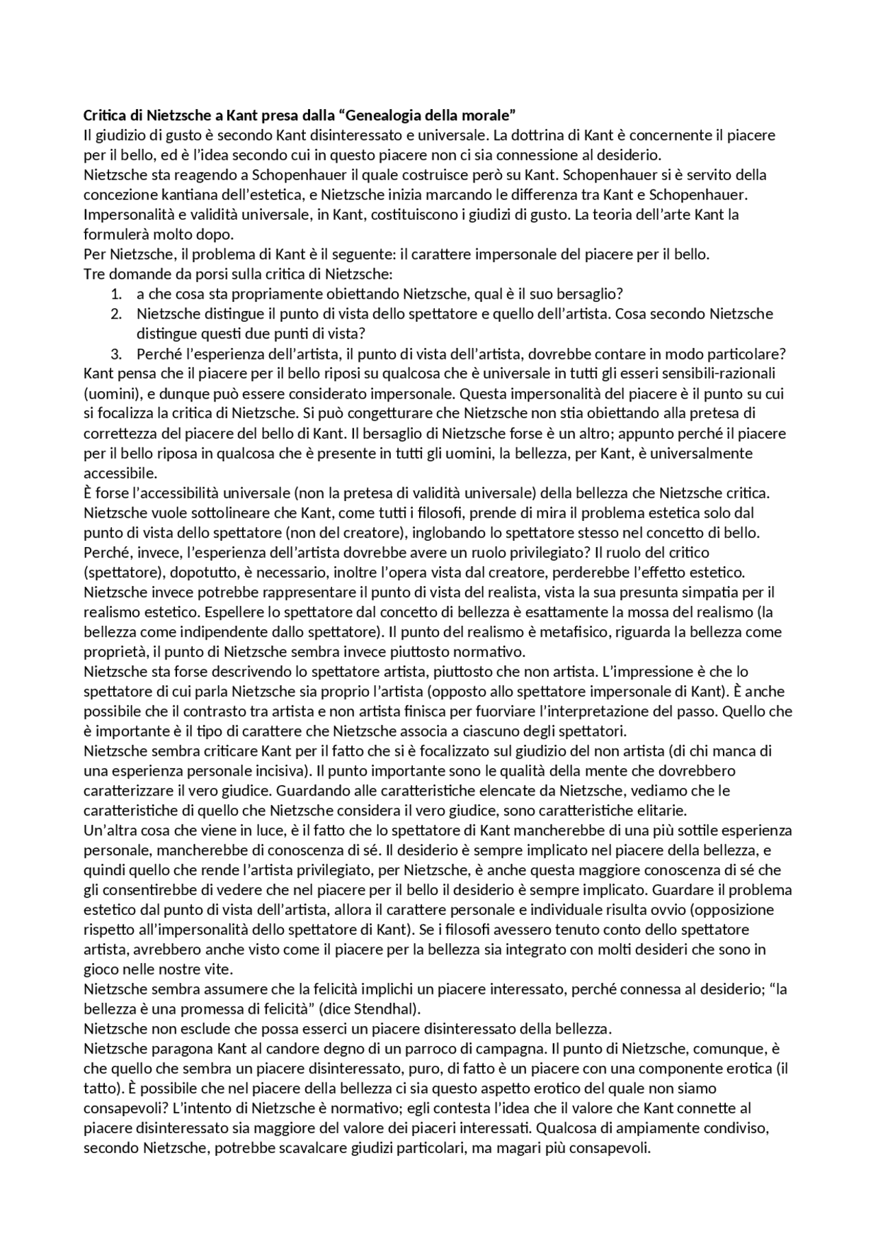 Critica Di Nietzsche A Kant Docsity