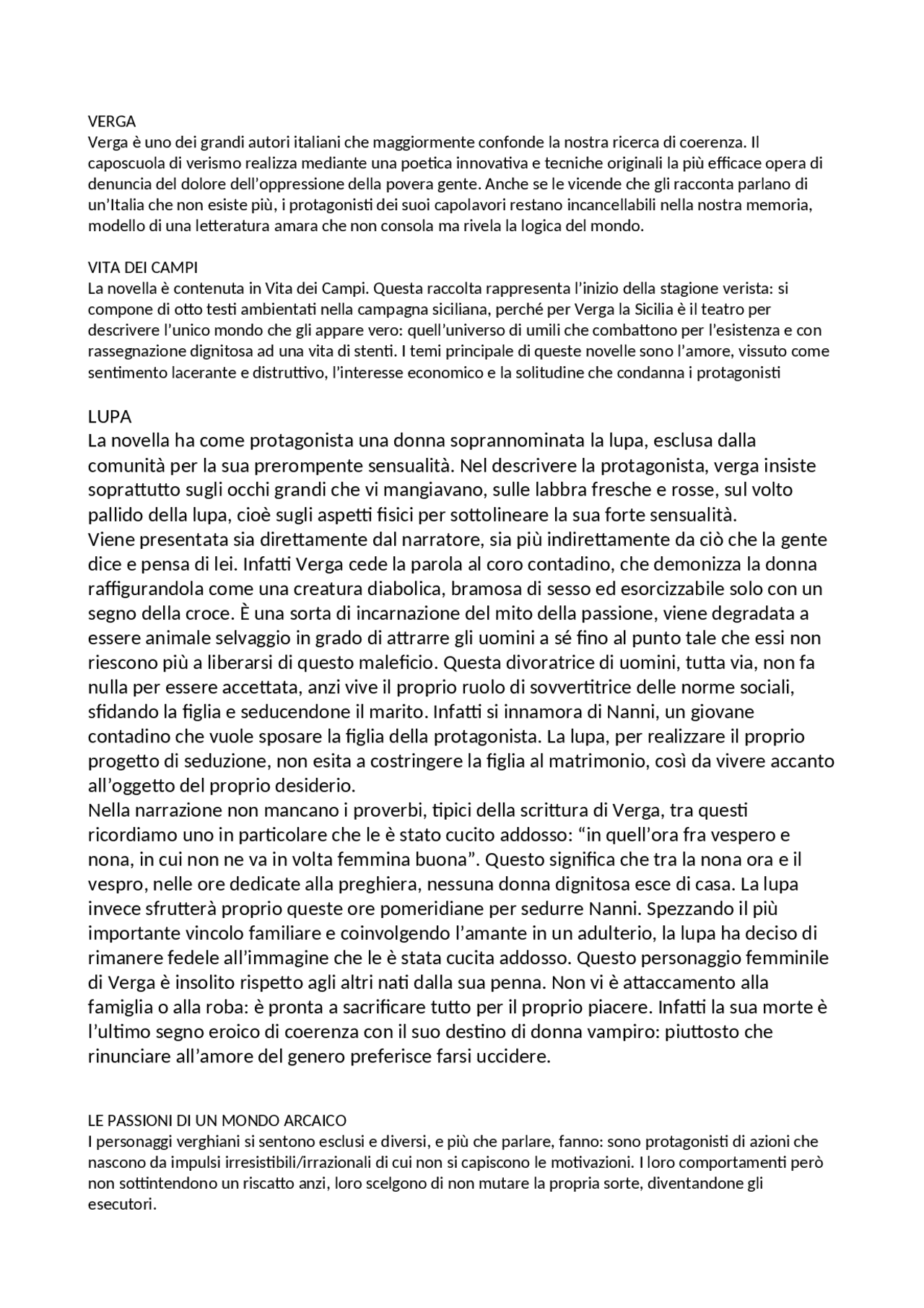 Verga Riassunto Breve Docsity