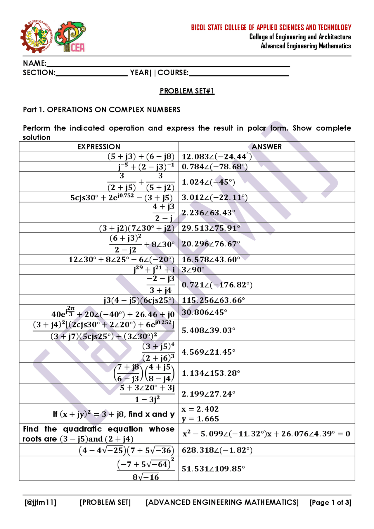 Advanced Engineering Mathematics Docsity