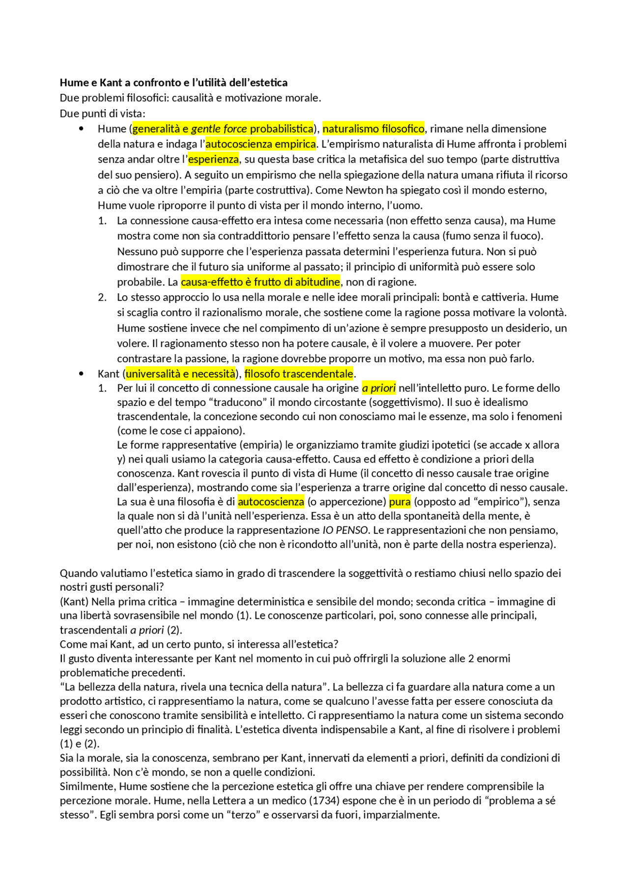 Confronto Hume E Kant Docsity