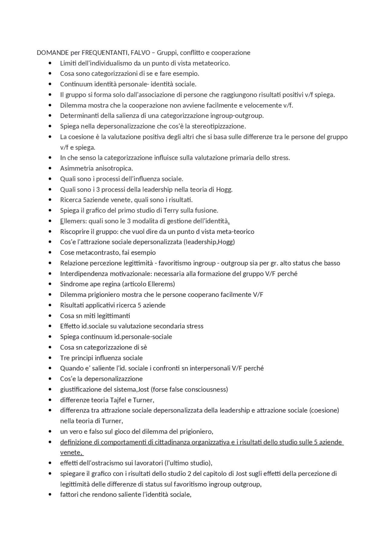 Domande Gruppi Conflitto E Cooperazione Docsity