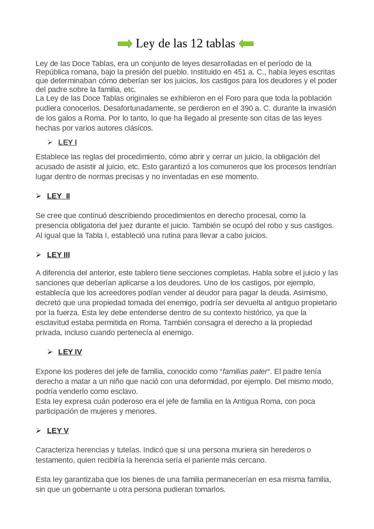 Ley de las doce tablas | Summaries History | Docsity