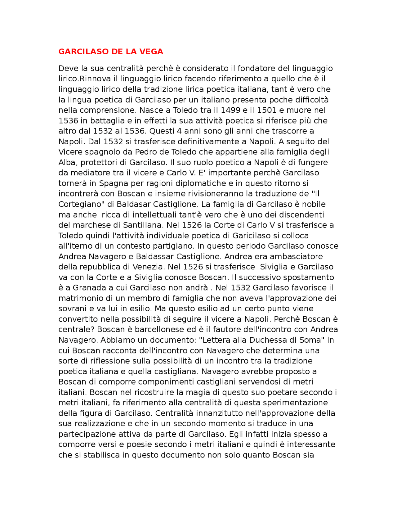 GARCILASO DE LA VEGA | Appunti di Letteratura Spagnola | Docsity