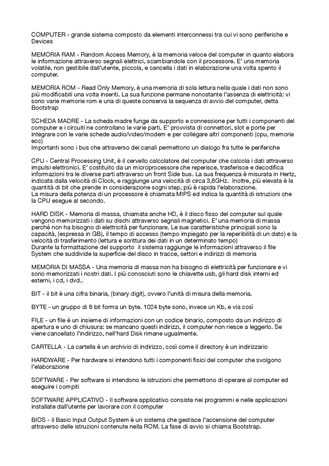 Riassunto Generico Termini Informatici Docsity