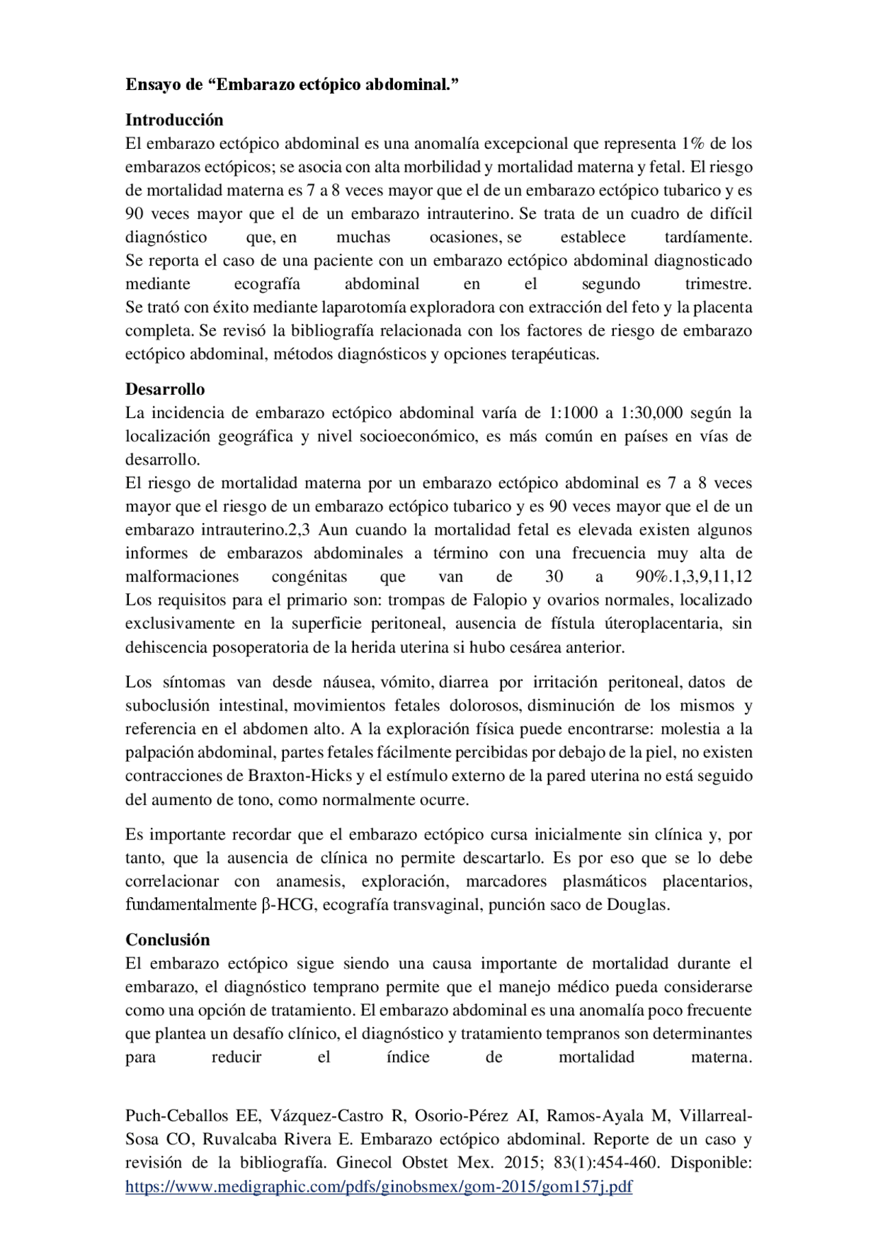 Embarazo Ectopico Resumen Docsity