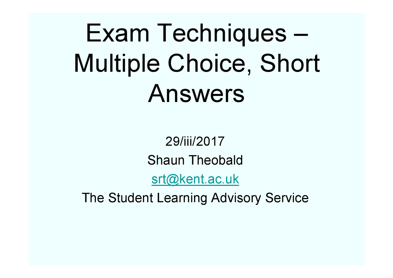 Exam Techniques Design And Concepts Docsity