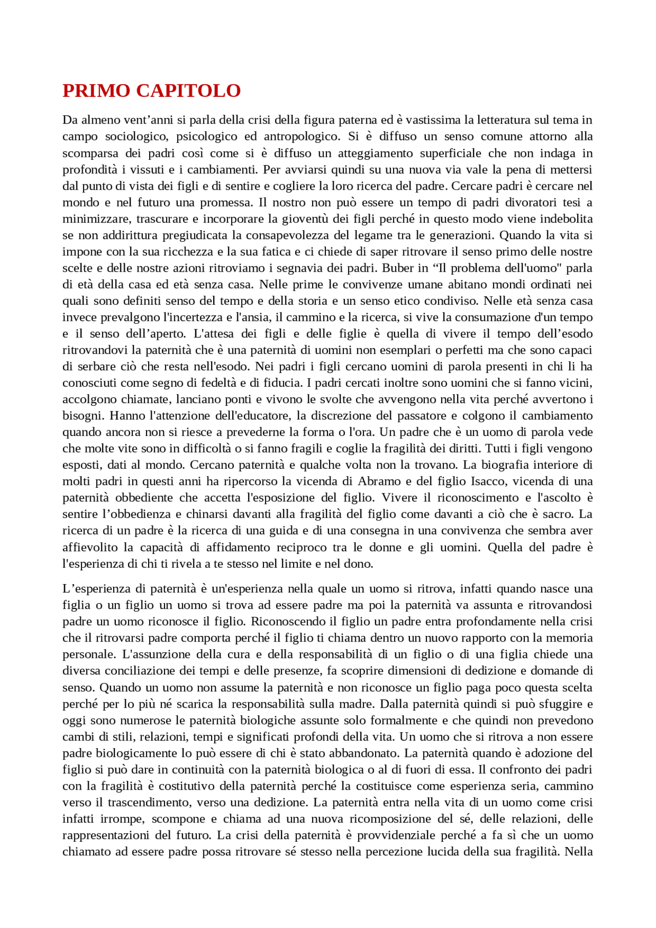 Riassunto Libro La Paternità Oggi Docsity