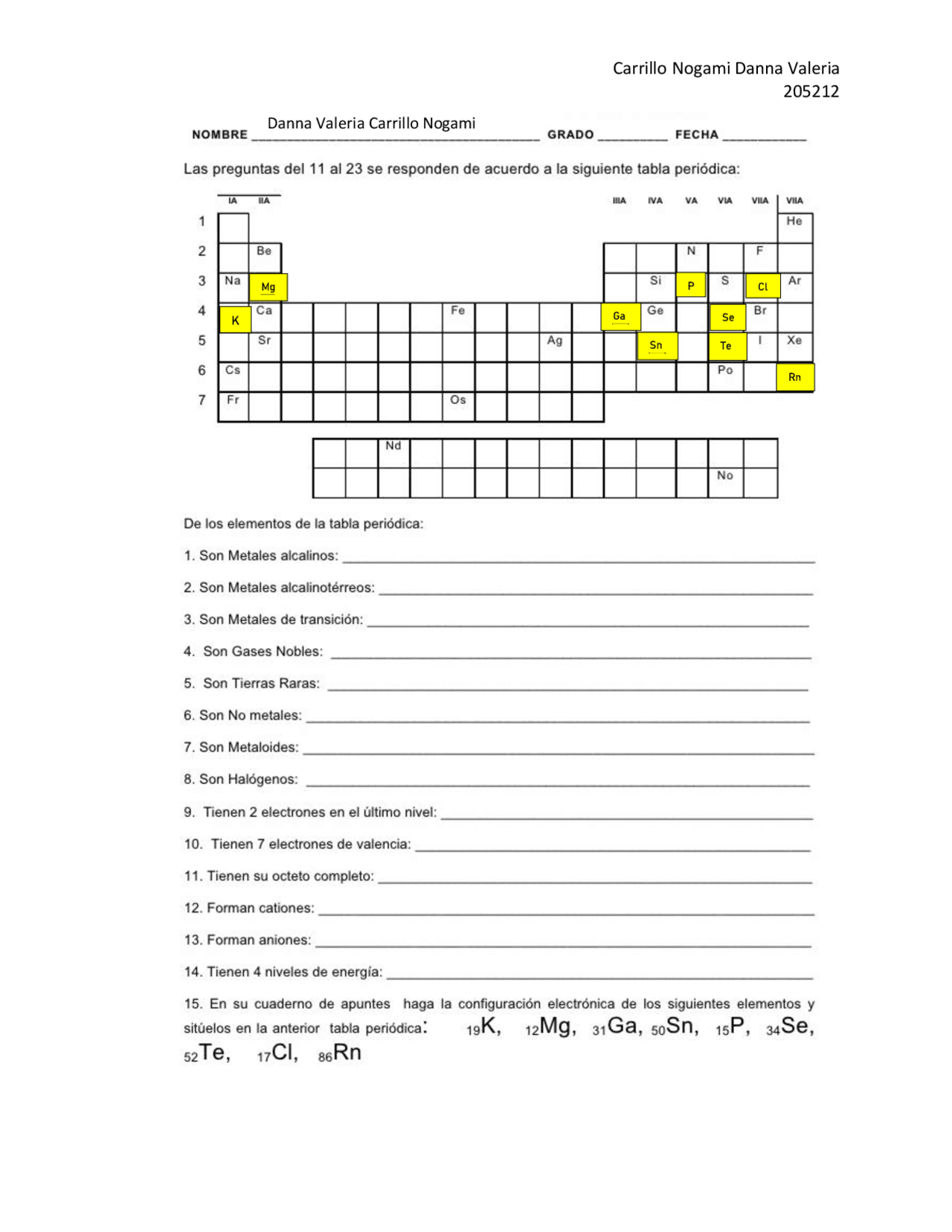 REFUERZO DE LA TABLA PERIODICA | Diapositivas de Química | Docsity