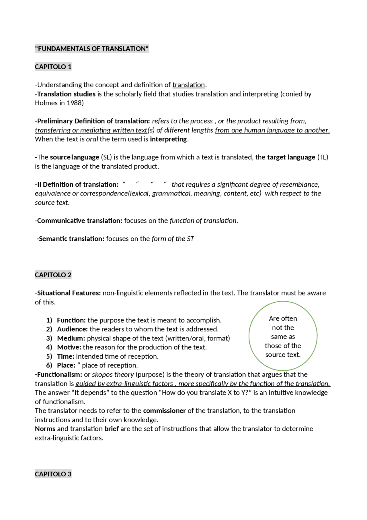 Riassunto Fundamentals Of Translation Docsity
