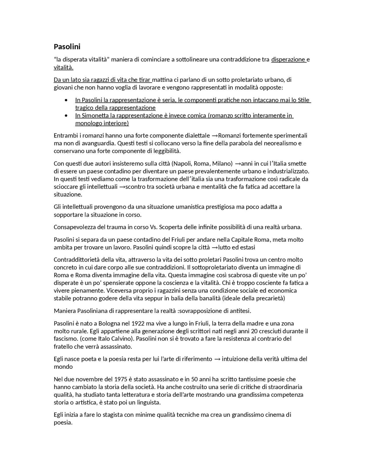 Appunti vita e opere Pasolini - Docsity