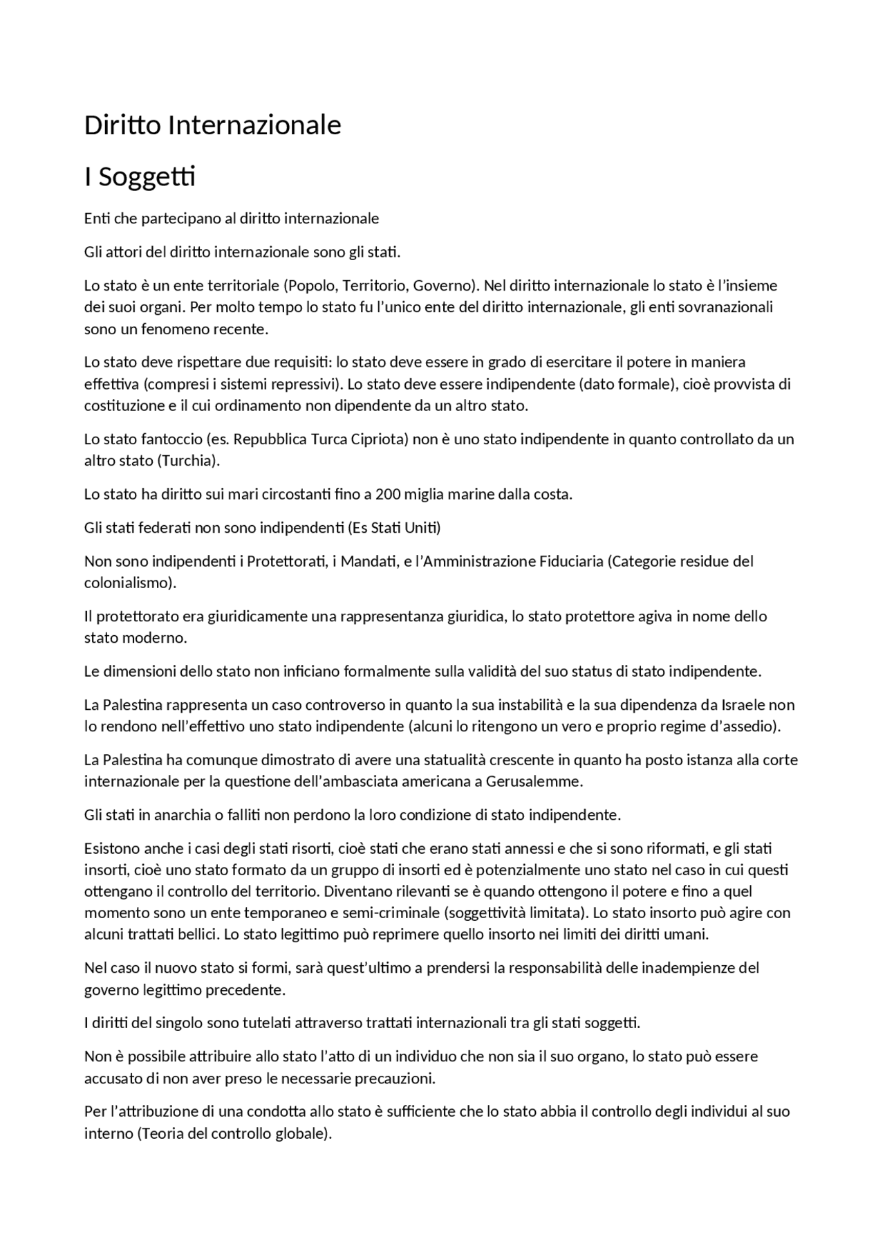 I Soggetti (Diritto Internazionale) - Docsity