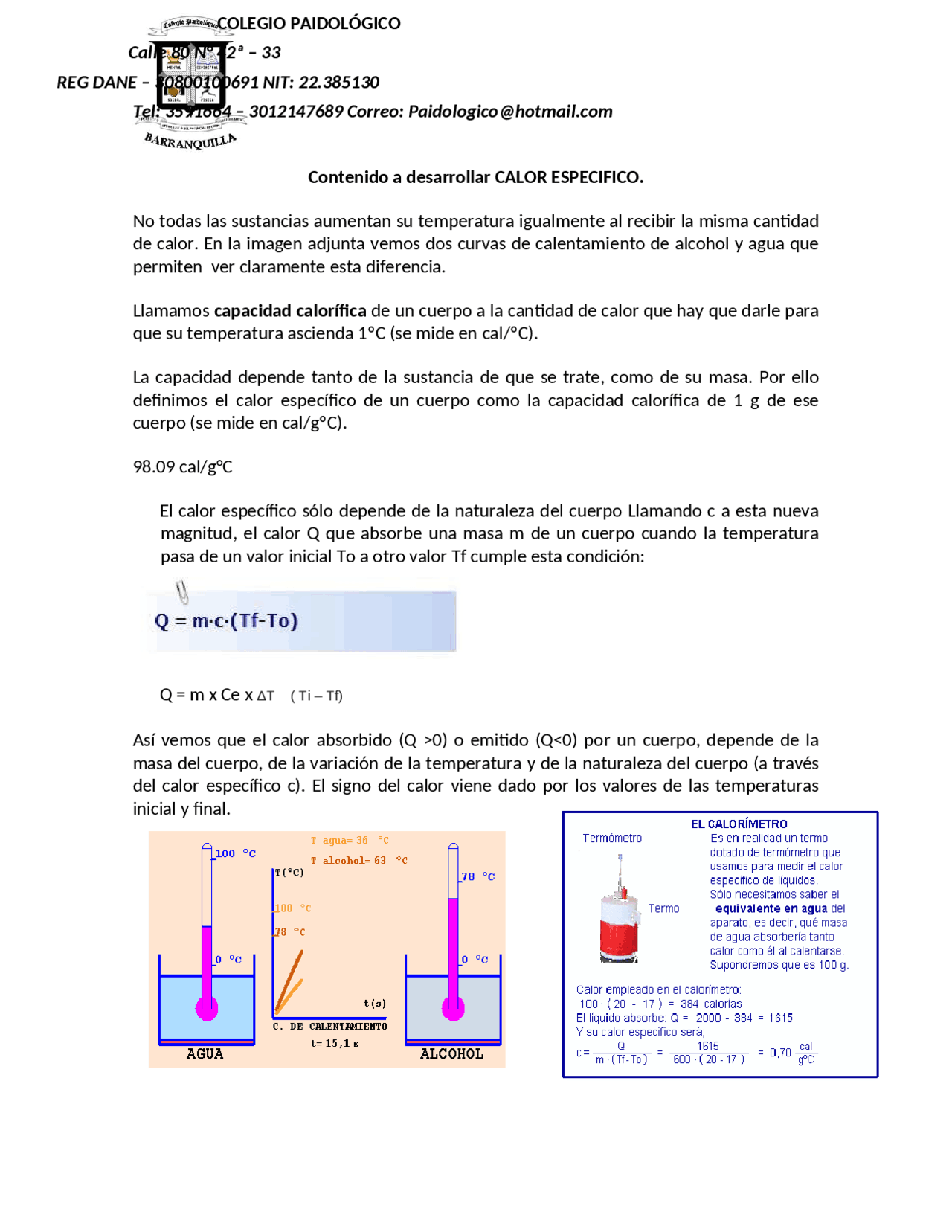 Calor especifico en J kg K.dojascbuwefbc - Docsity