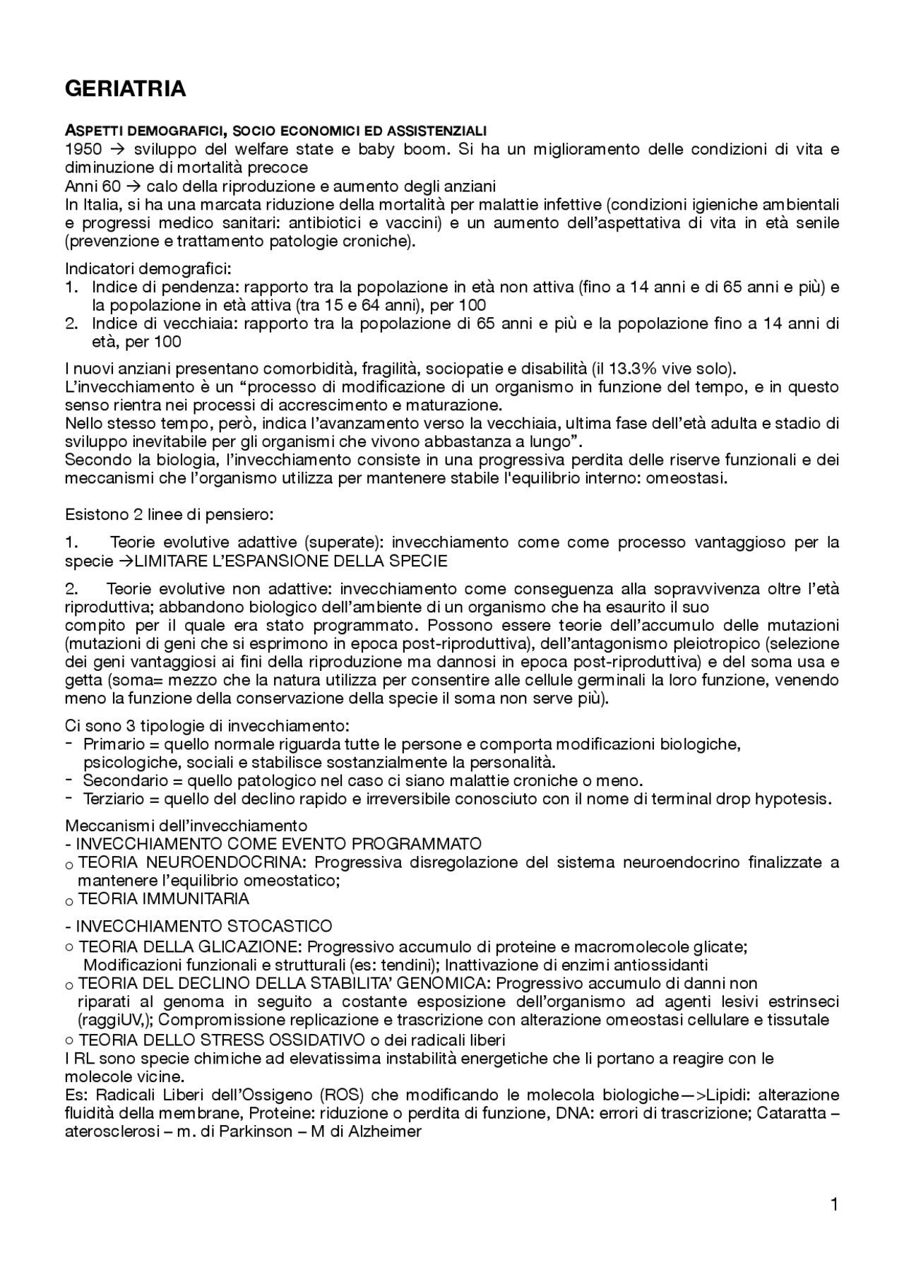Geriatria Infermieristica Dispense Di Infermieristica Docsity