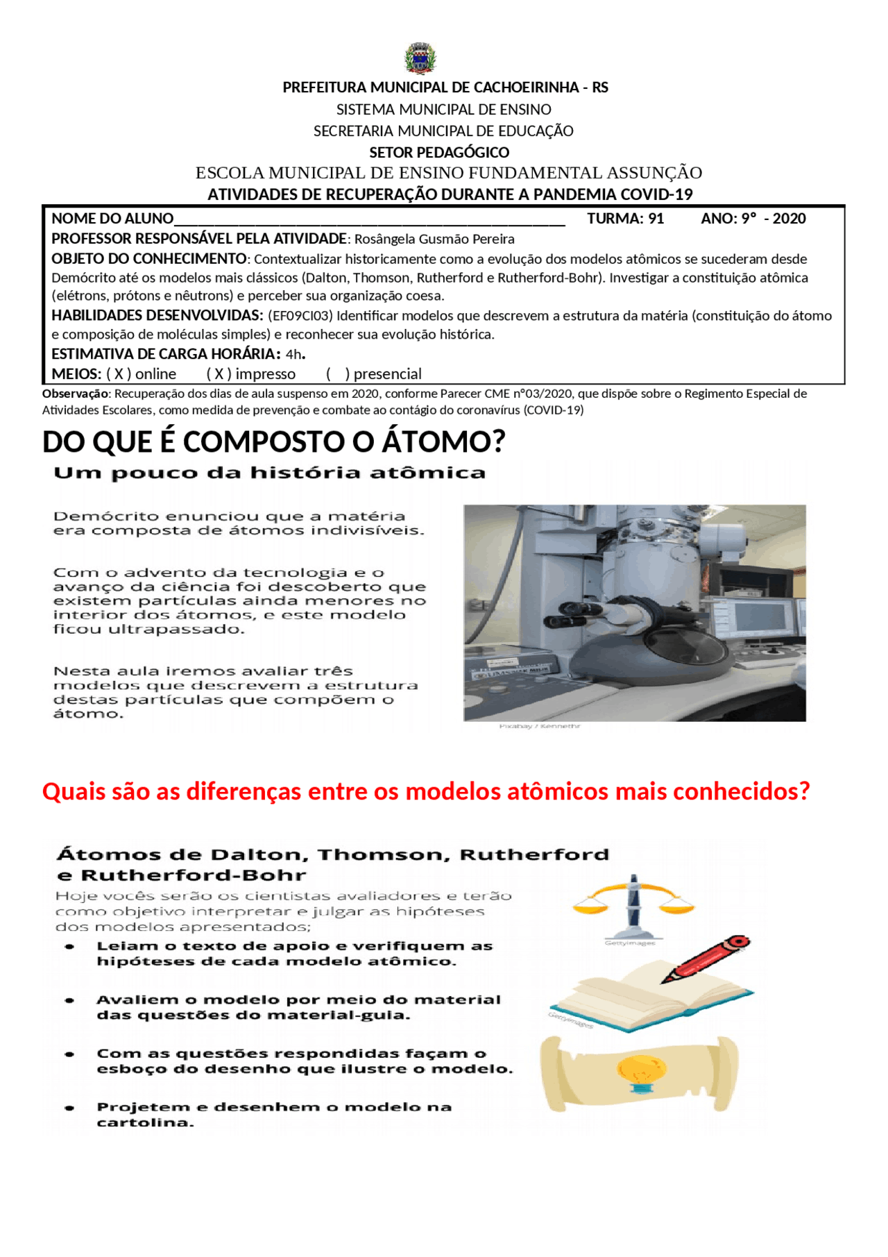 Composição do átomo moderno - Docsity