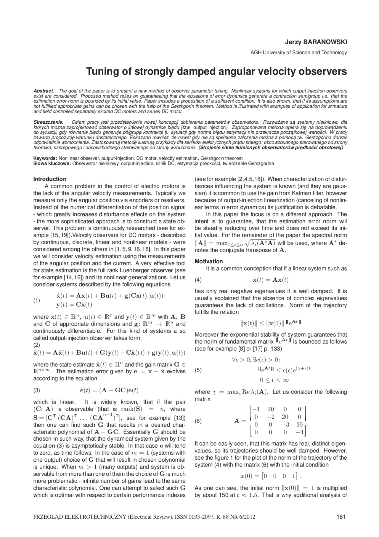 Tuning of strongly damped angular velocity observers - tekst w jezyku angielskim - Docsity