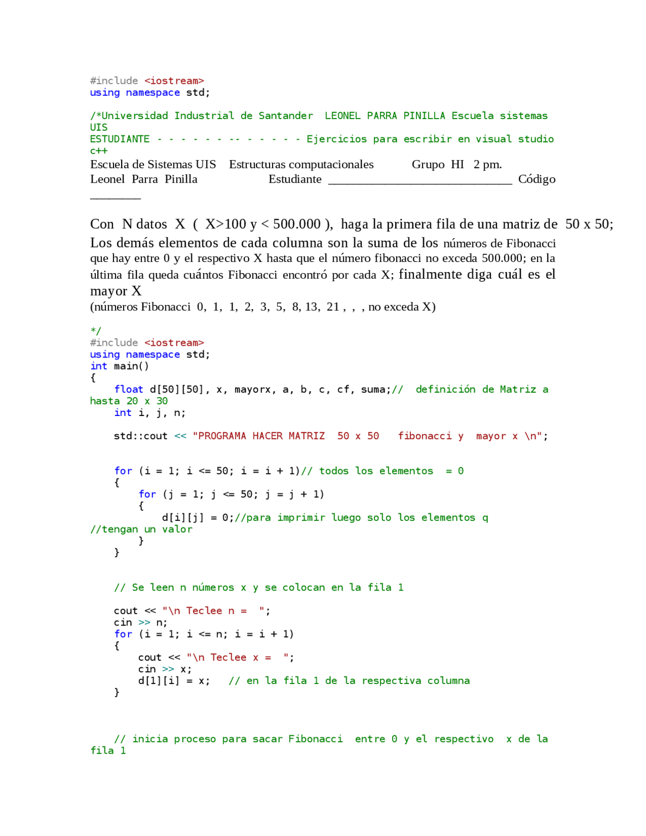 Ejercicio De Programacion Docsity