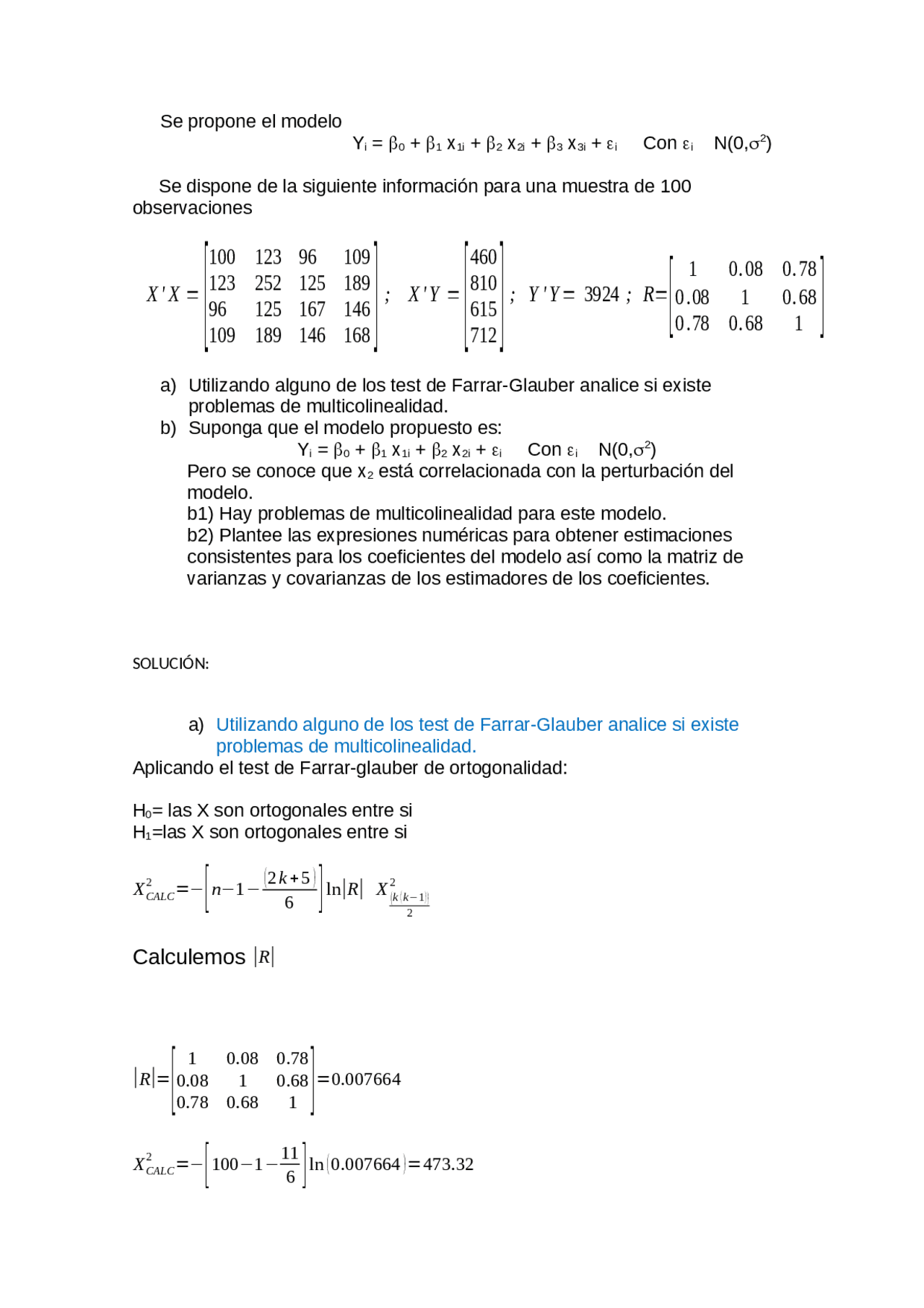 Econometría I Test Farrar Glauber y multicolinealidad | Ejercicios de ...