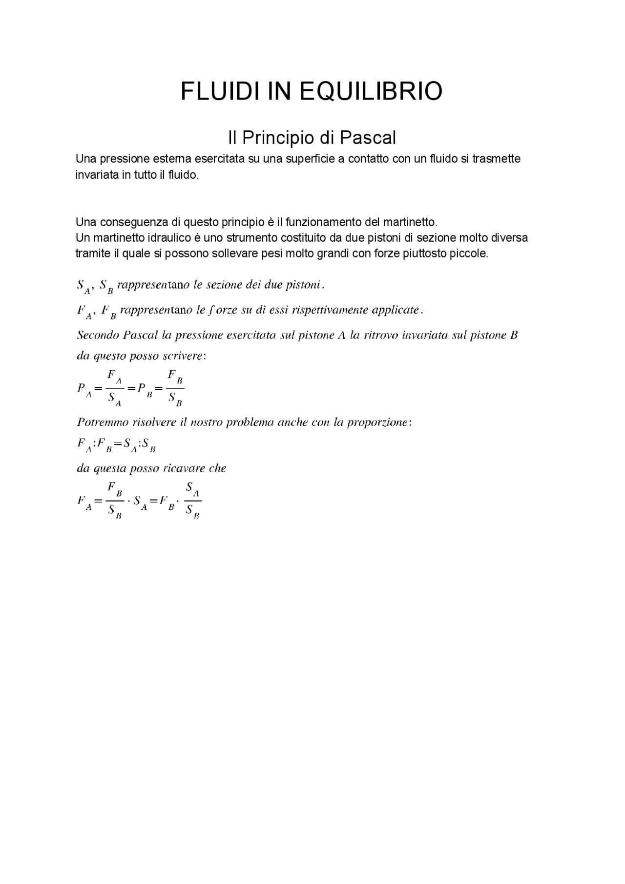 Formulario dei fluidi | Formulari di Fisica - Docsity
