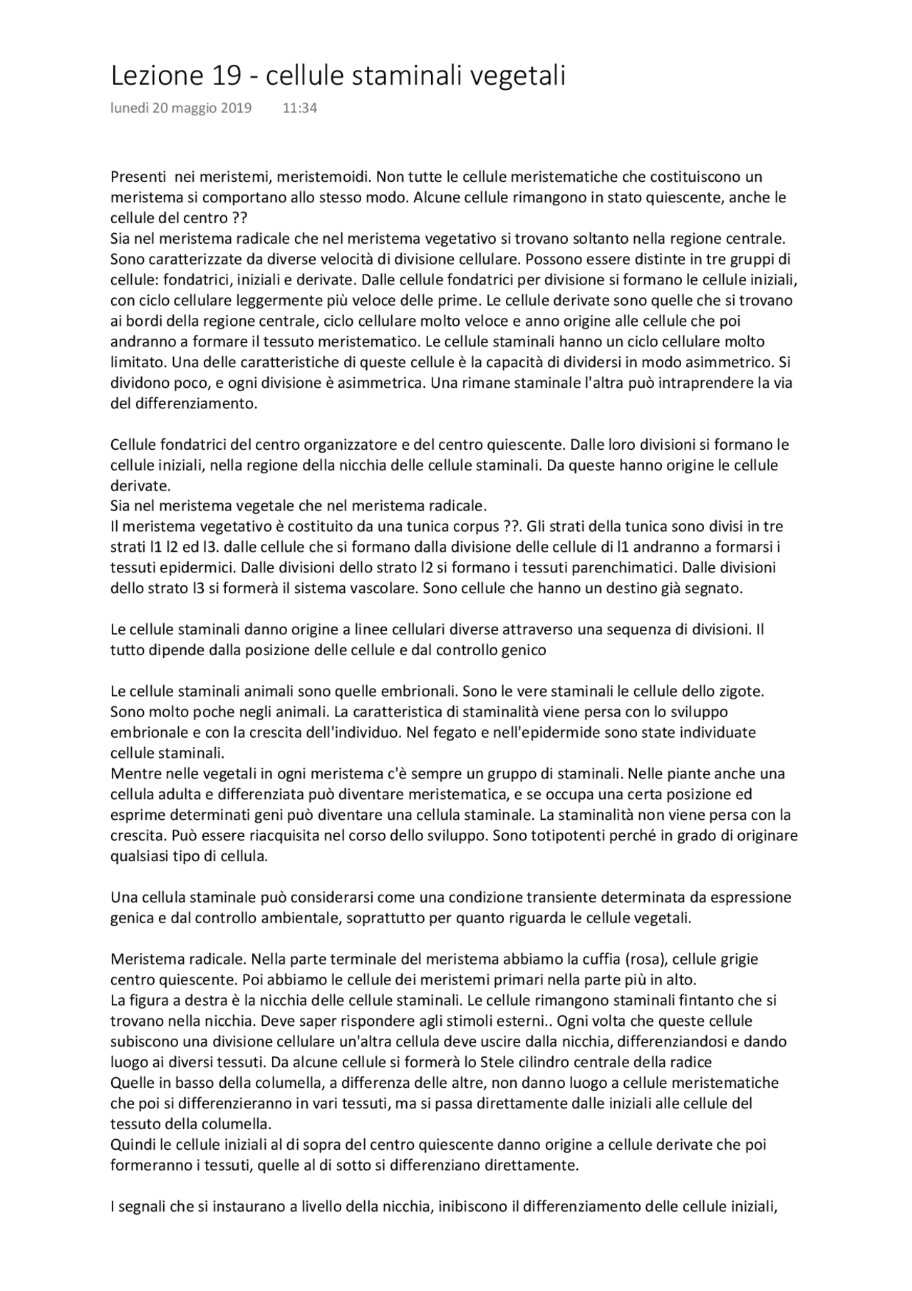 Appunti Cellule Staminali Vegetali Docsity