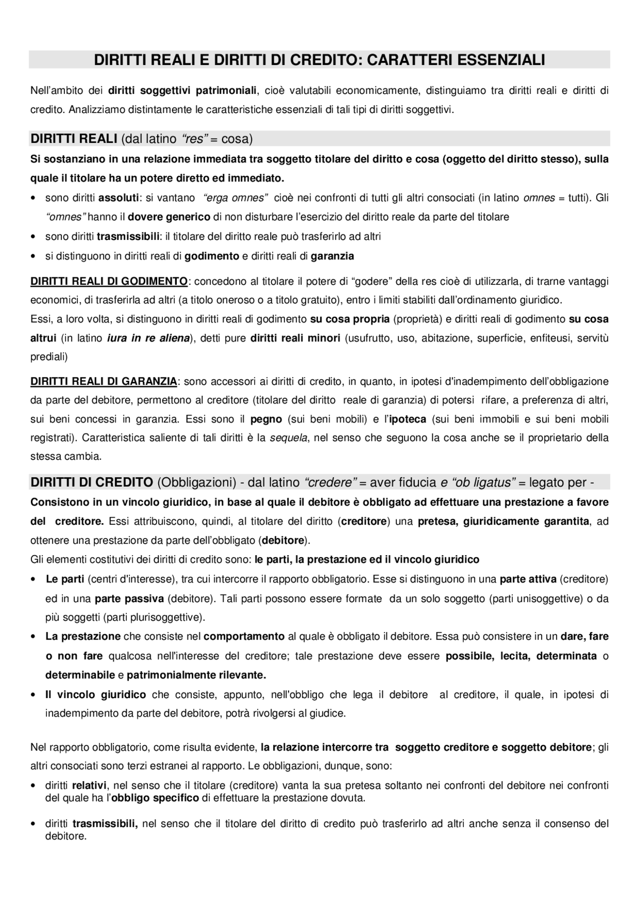 Diritto Privato I Diritti Reali Docsity