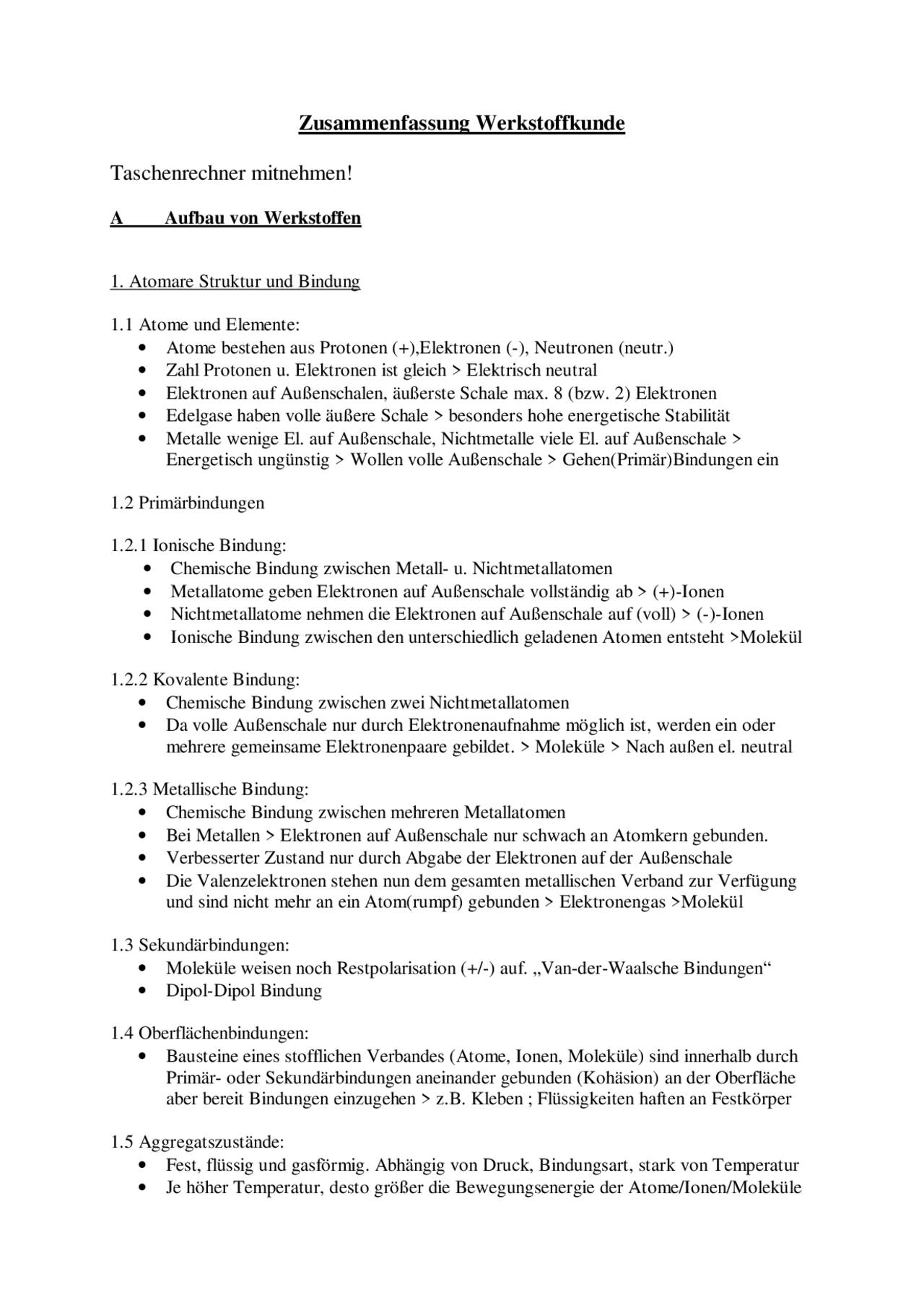 Zusammenfassung Werkstoffkunde - Docsity