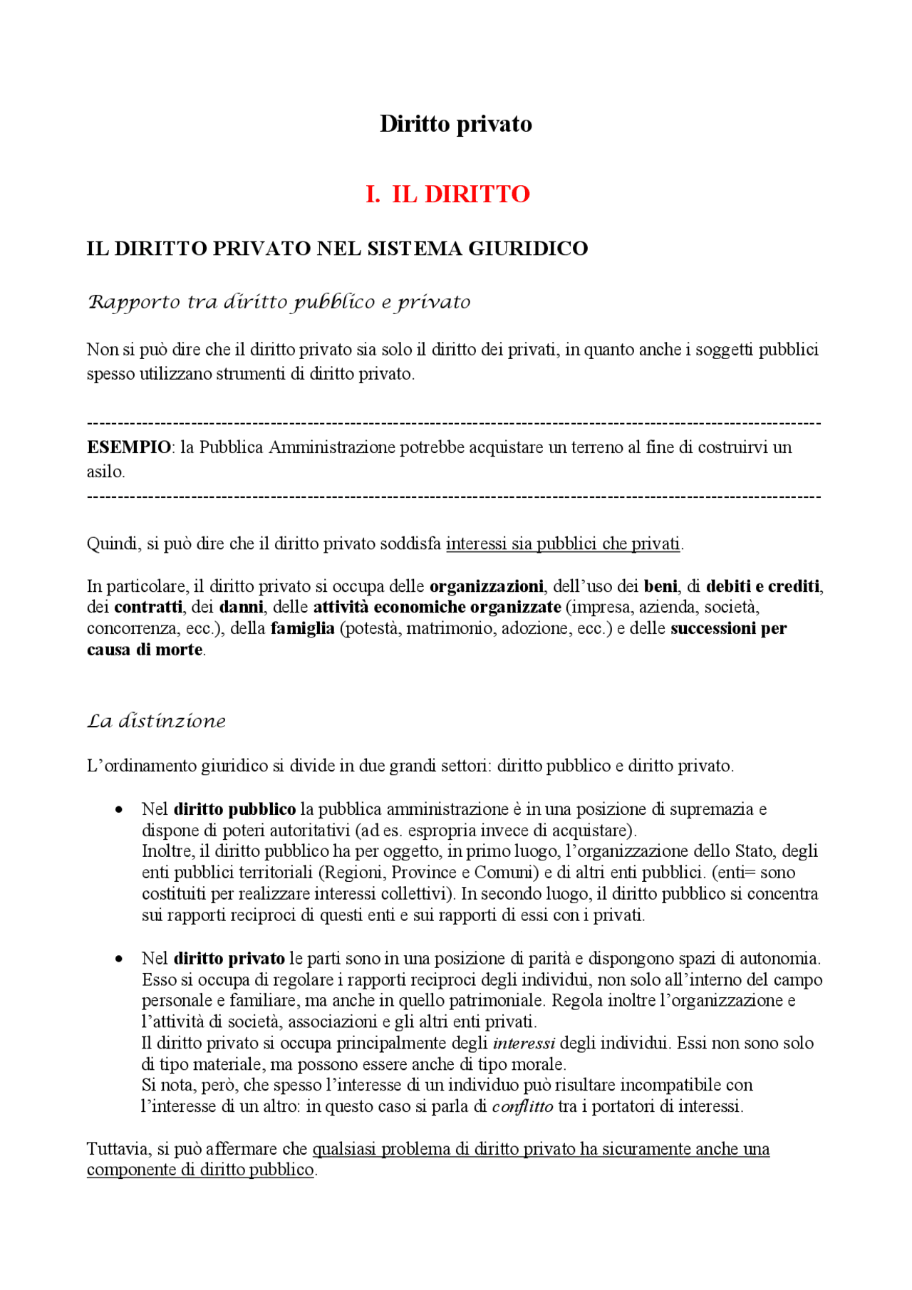 Il diritto privato nel sistema giuridico: schemi riepilogativi - Docsity