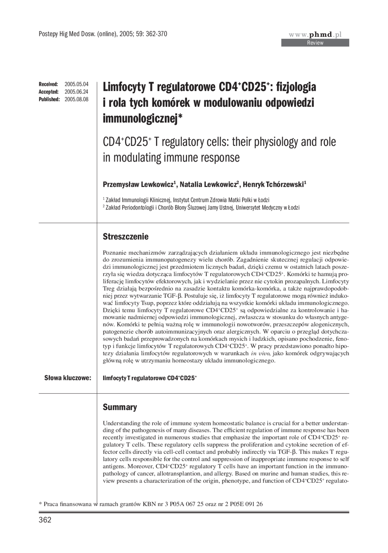 Limfocyty T regulatorowe CD4+CD25+: fizjologia i rola tych komórek w ...