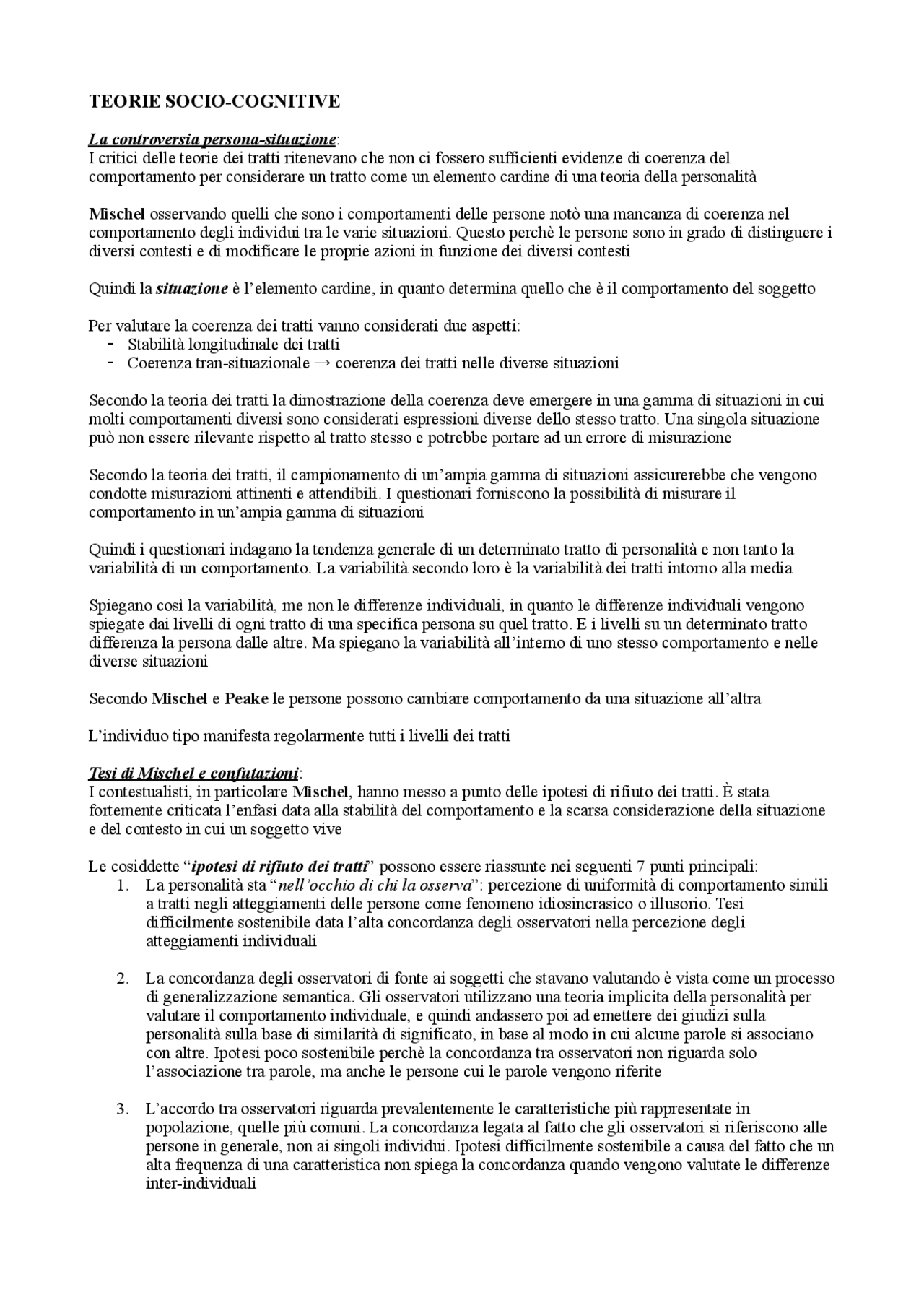 Teorie Socio Cognitive Sbobinature Di Psicologia Generale Docsity