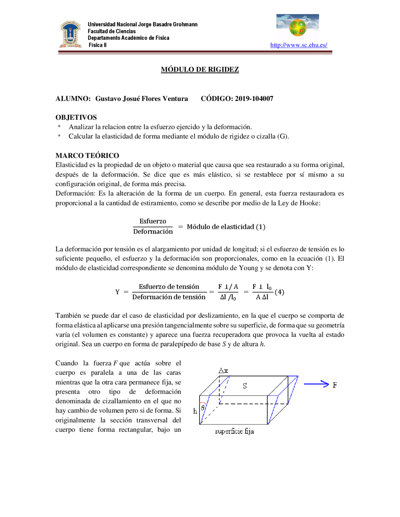 MÓDULO DE RIGIDEZ - FÍSICA II - Docsity