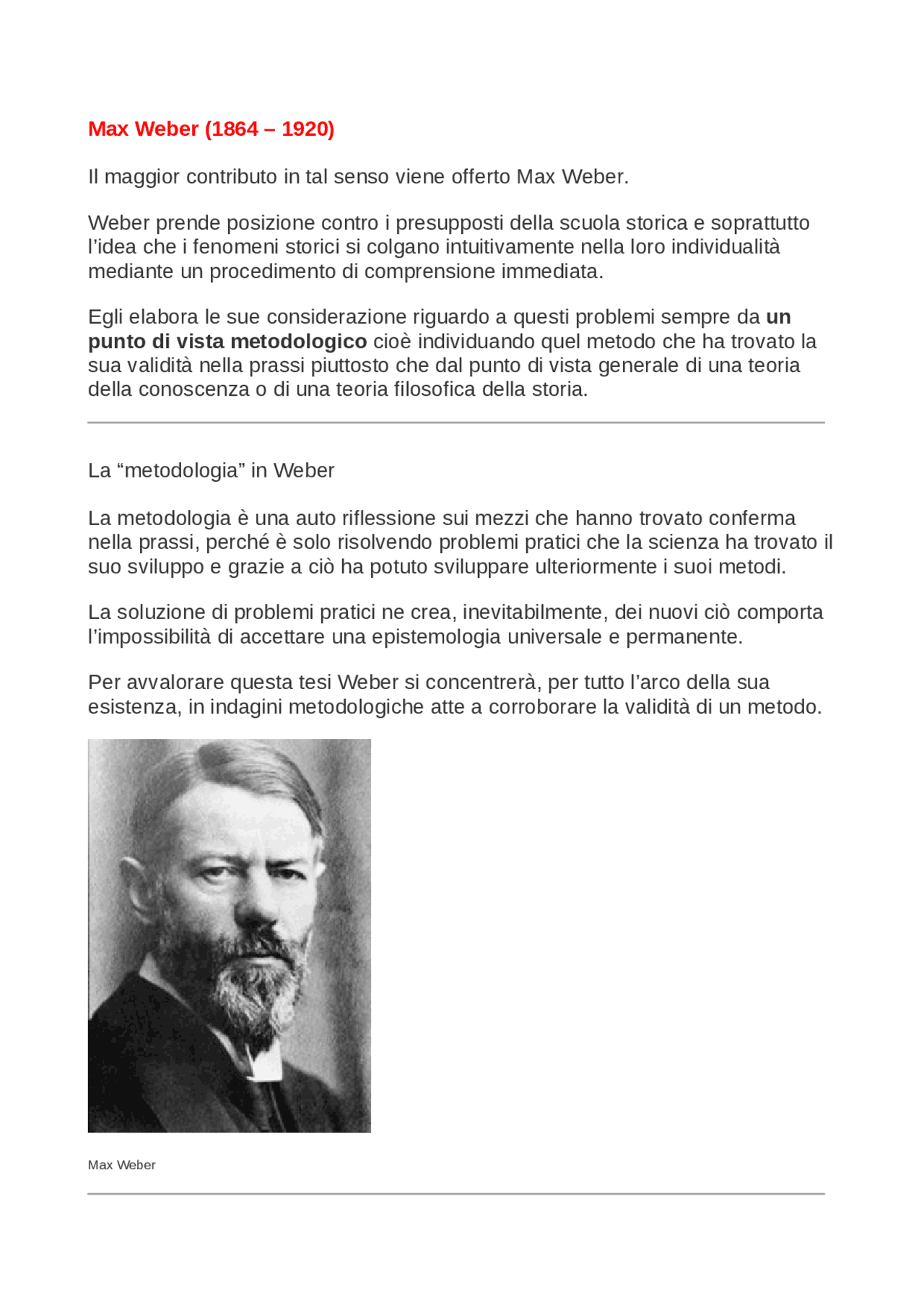 Sociologia :La “metodologia” in Weber - Docsity