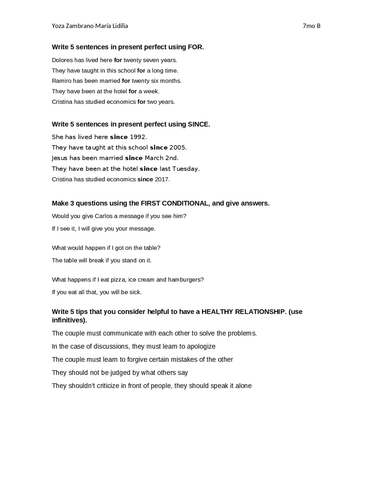 Sentences in present perfect - Docsity