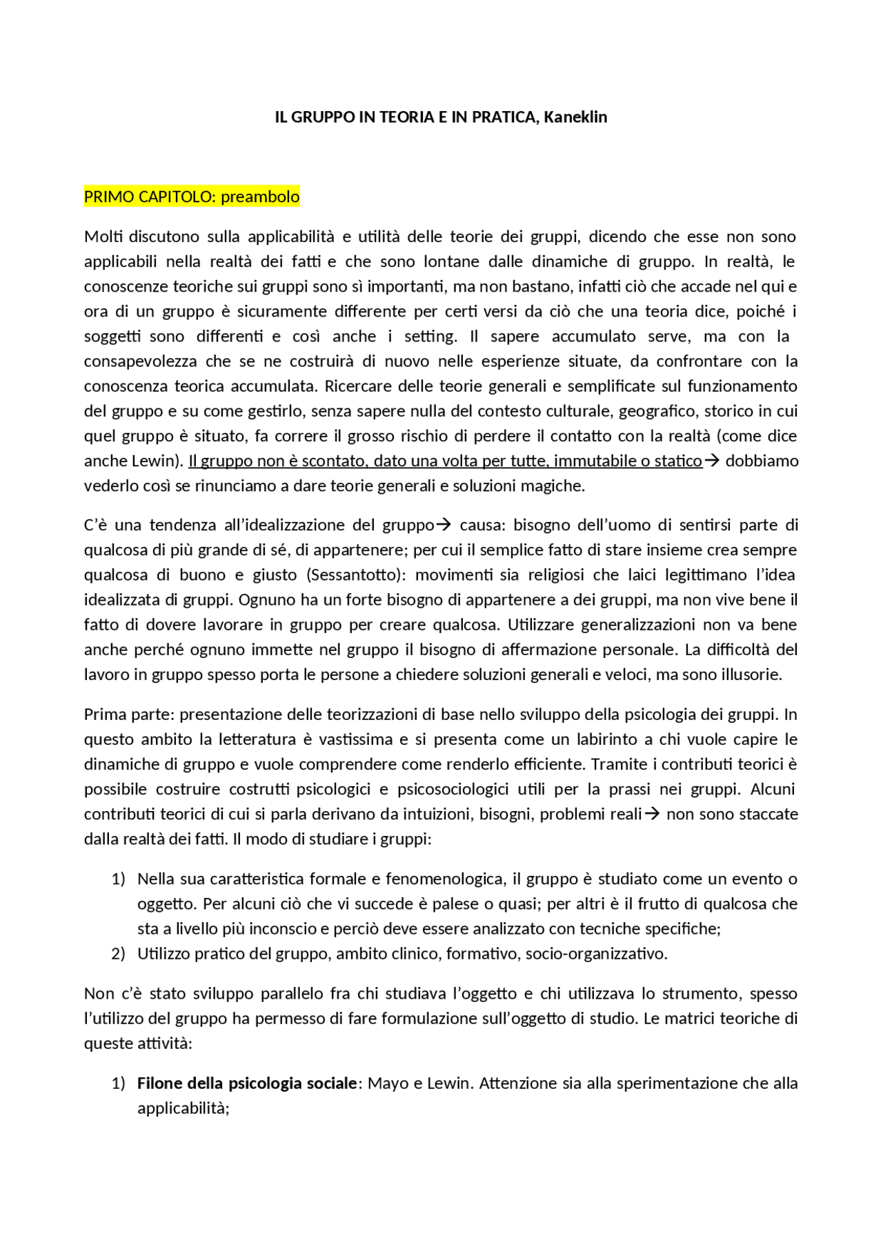 Il Gruppo In Teoria E In Pratica Docsity
