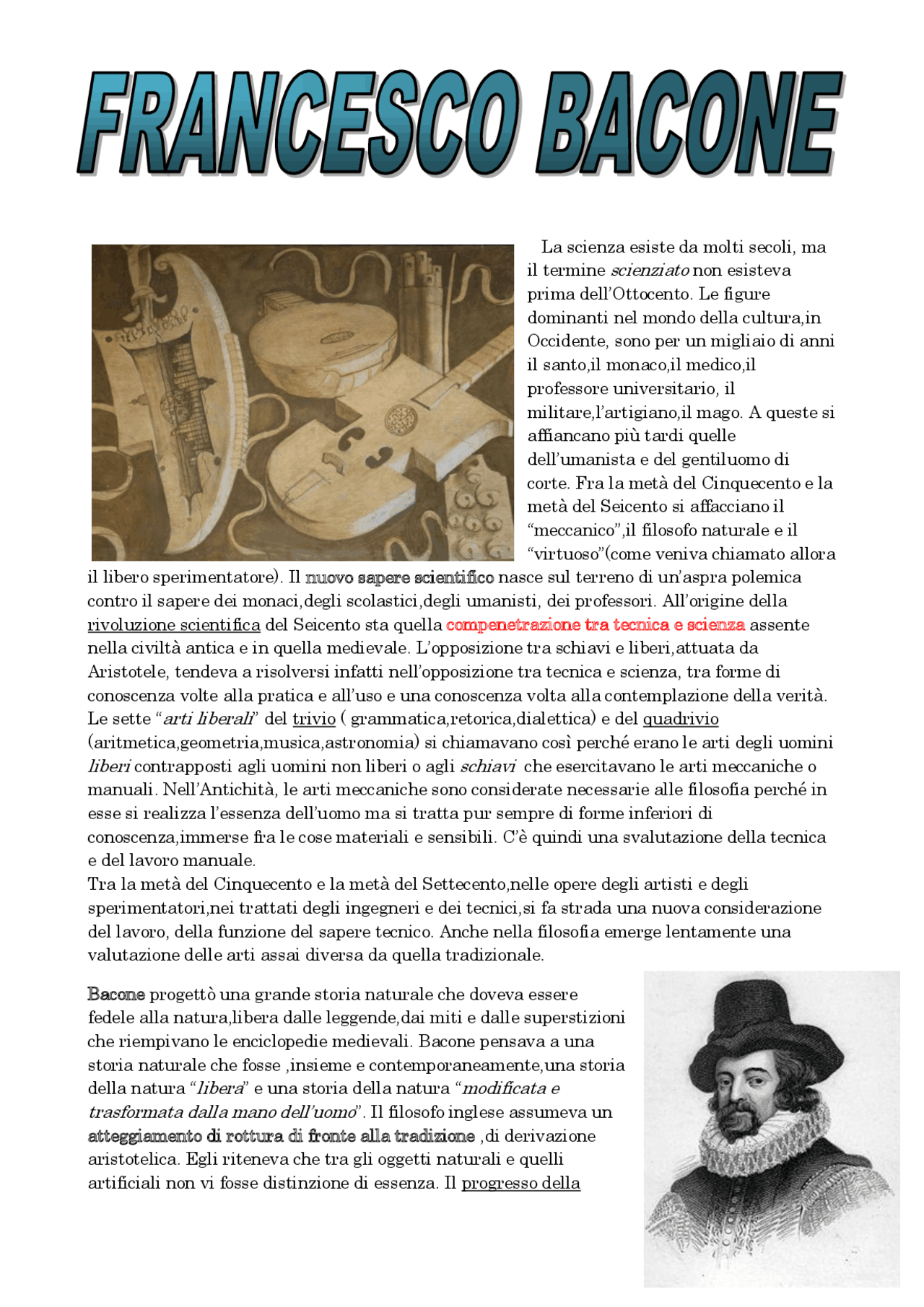 Francesco Bacone Vita E Opere Docsity