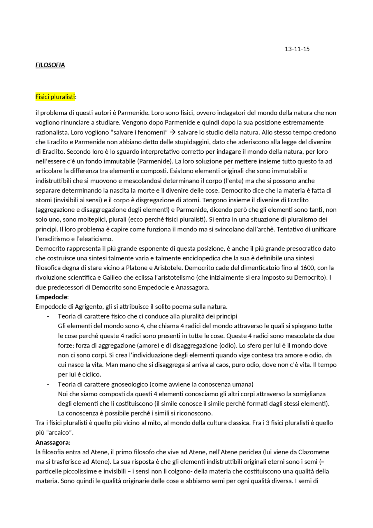 Filosofia Dei Fisici Pluralisti E Democrito Docsity