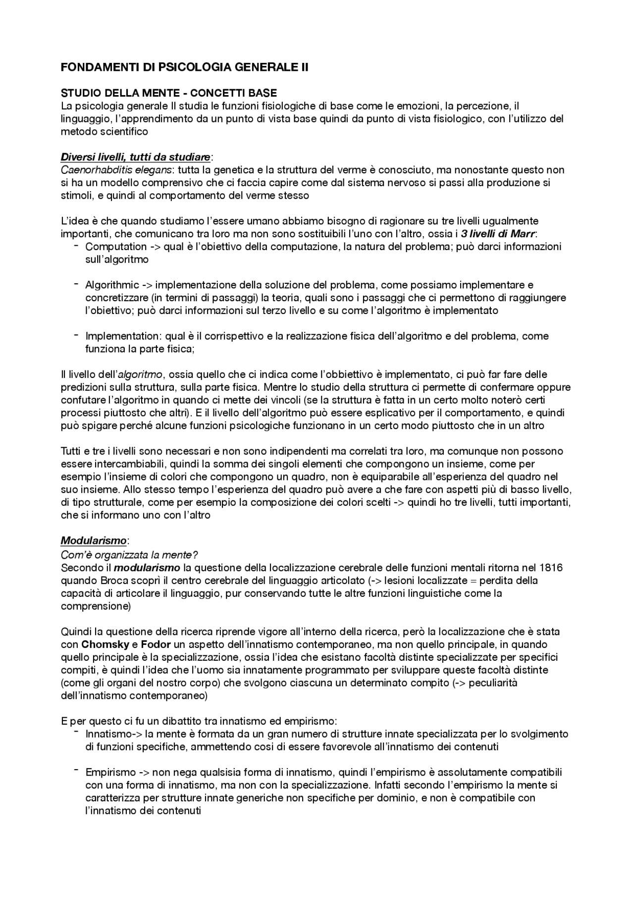 Introduzione Di Psicologia Generale Ii Docsity