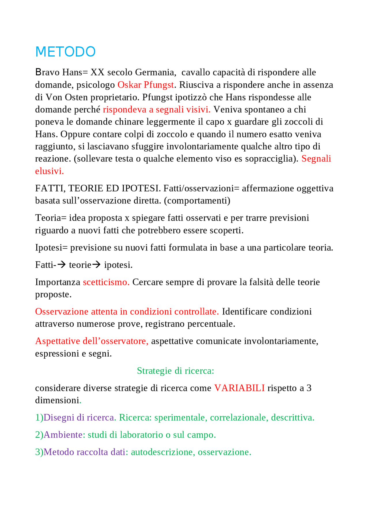 Metodo Psicologia Cognitiva Docsity