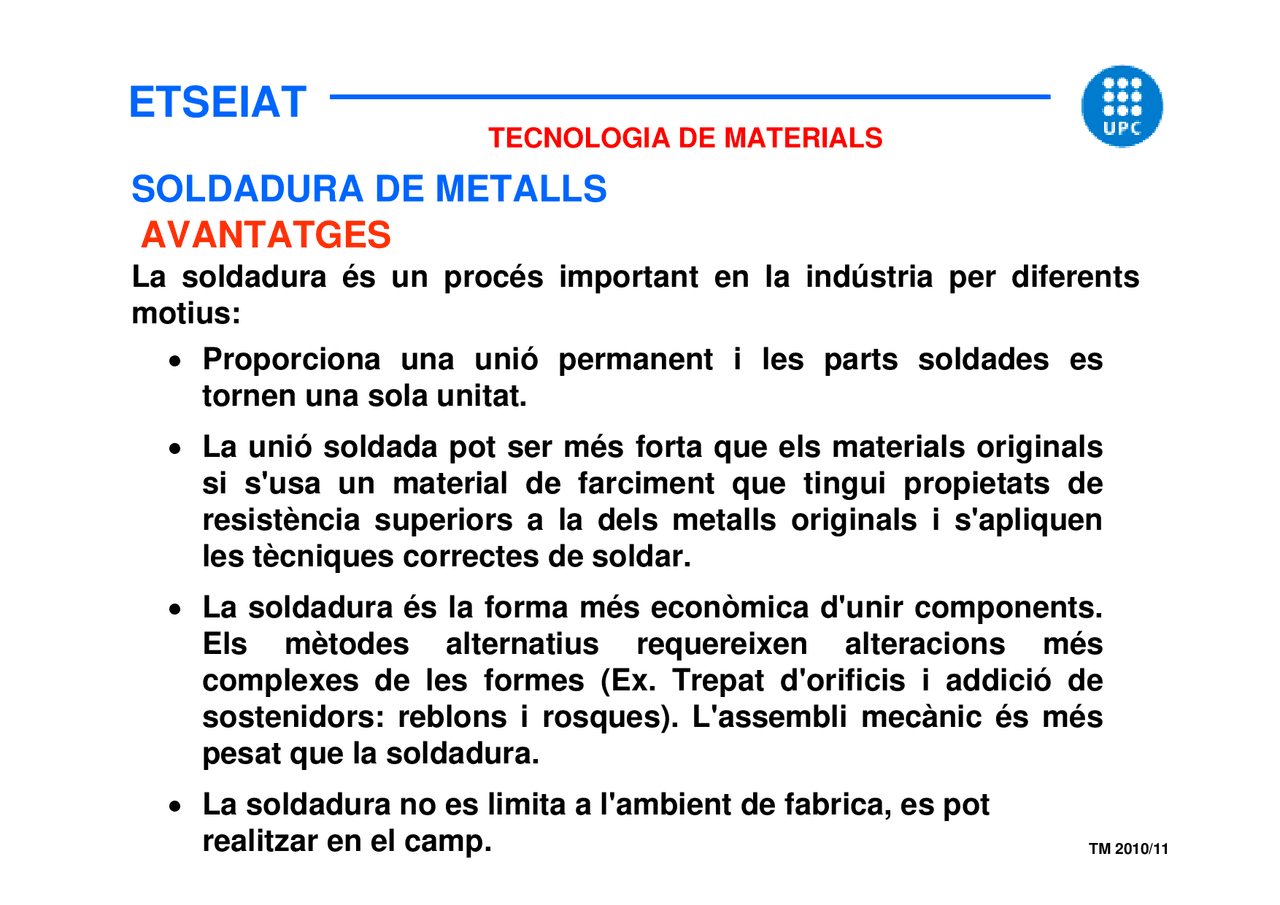Técnicas de unión de materiales - Docsity