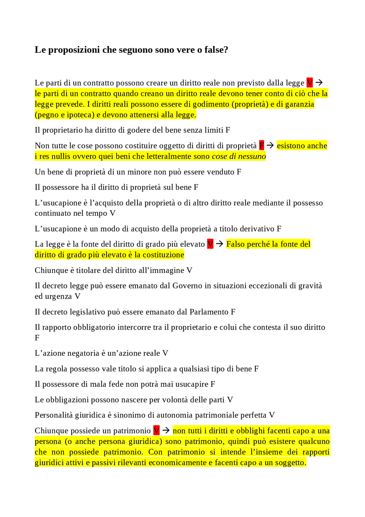 Domande Esame Vero O Falso Diritto Docsity